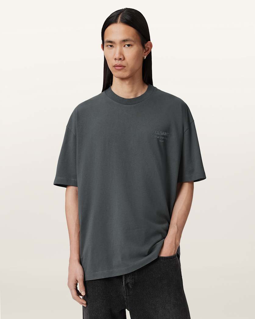 Xander Flocked Logo Oversized T-Shirt DARK STEEL BLUE | ALLSAINTS US